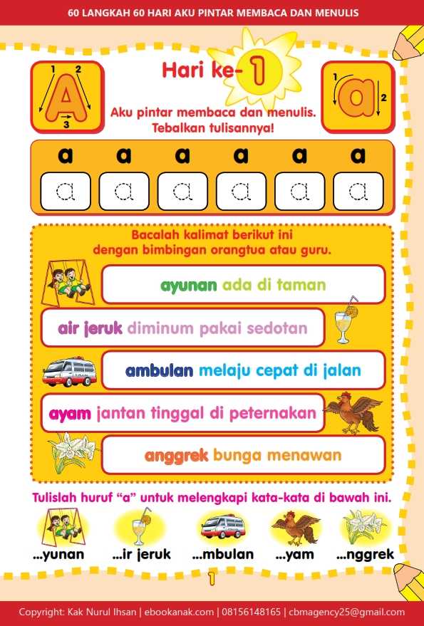 Belajar Huruf A untuk Anak TK dan PAUD – Worksheet Menulis & Membaca ...