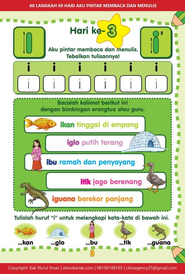 Belajar Huruf I untuk Anak TK – Worksheet Menulis, Fonik, dan Membaca ...
